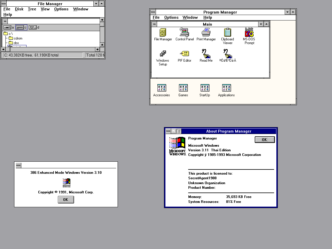 x86/x86-16: Windows 3.11.002 RTM Fre Thai :: The OS and Web Browser Gallery